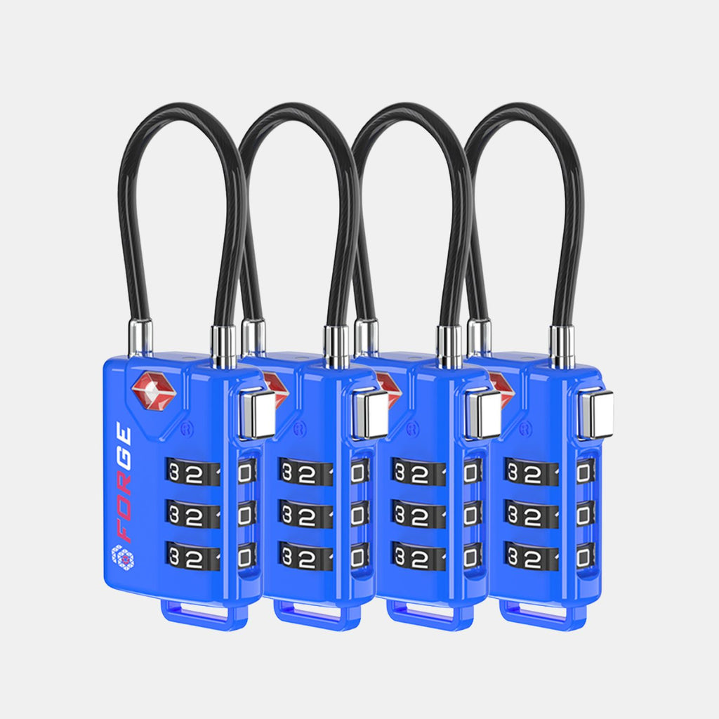 TSA Luggage Locks | Cable Combination | 4 Blue Travel Locks – Forge ...